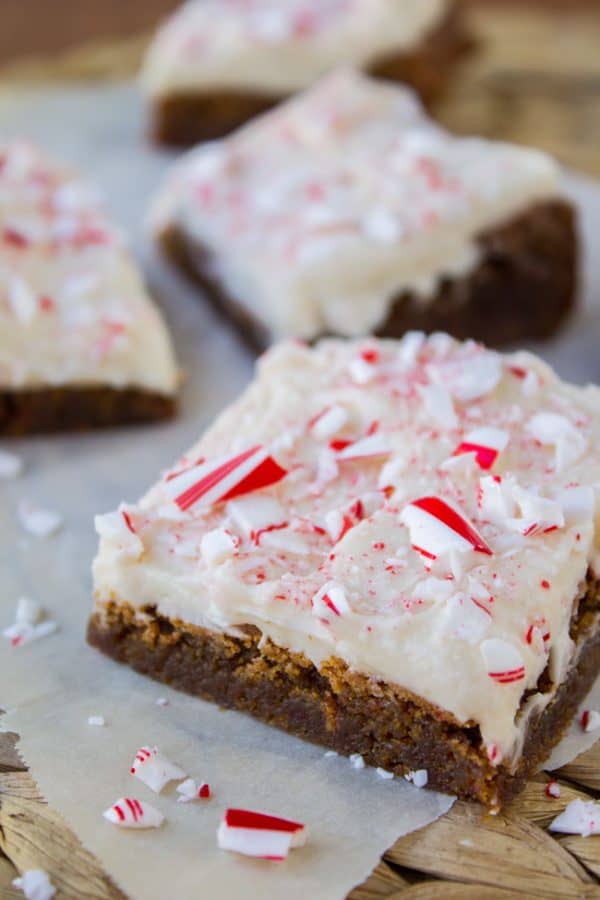 Frosted Peppermint Gingerbread Bars (Candy Lasses Bars) - The Food ...