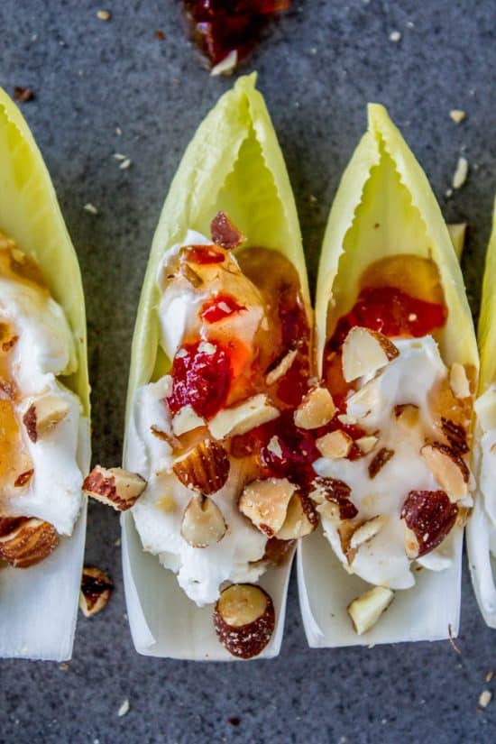 Smokey Almond Cream Cheese Endive Bites - The Food Charlatan