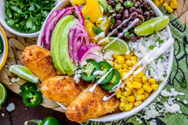 Beer-Battered-Fish Burrito Bowl with Orange Avocado Salsa - The Food ...
