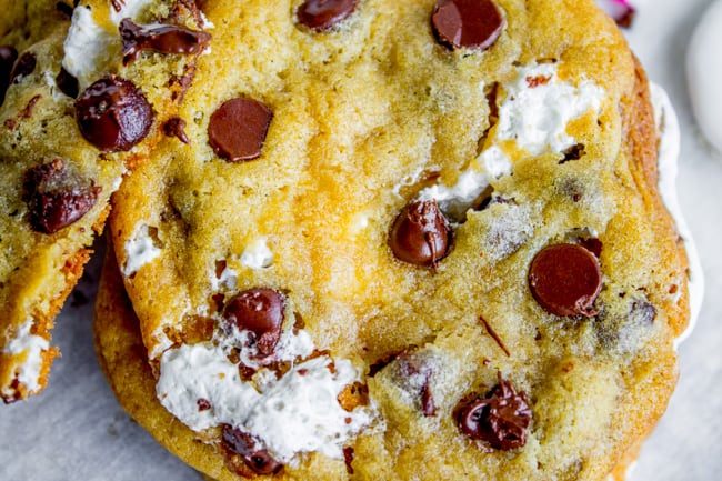 Marshmallow Creme Stuffed Chocolate Chip Cookies - The Food Charlatan