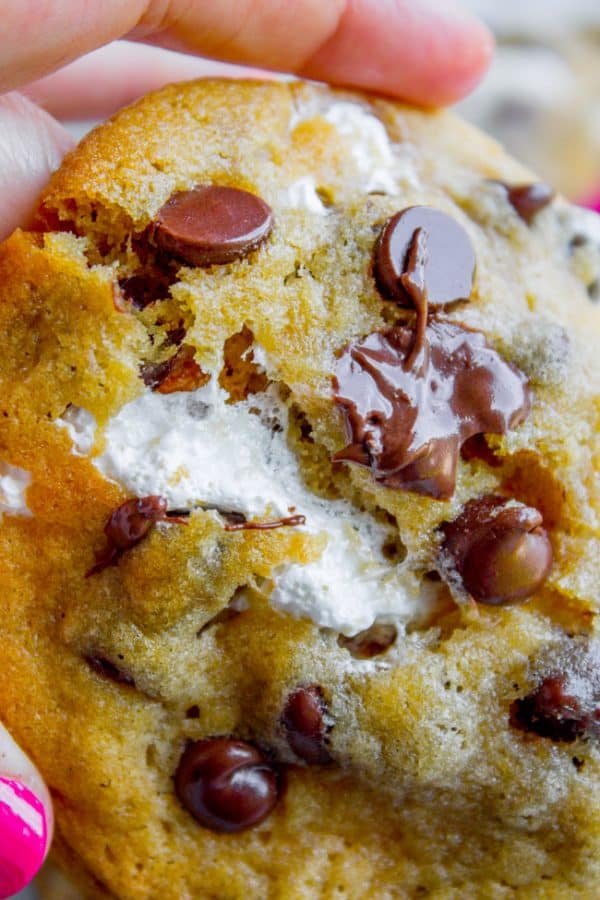 Marshmallow Creme Stuffed Chocolate Chip Cookies - The Food Charlatan
