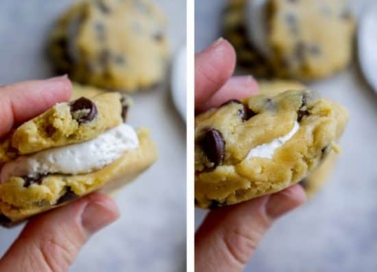 Marshmallow Creme Stuffed Chocolate Chip Cookies - The Food Charlatan