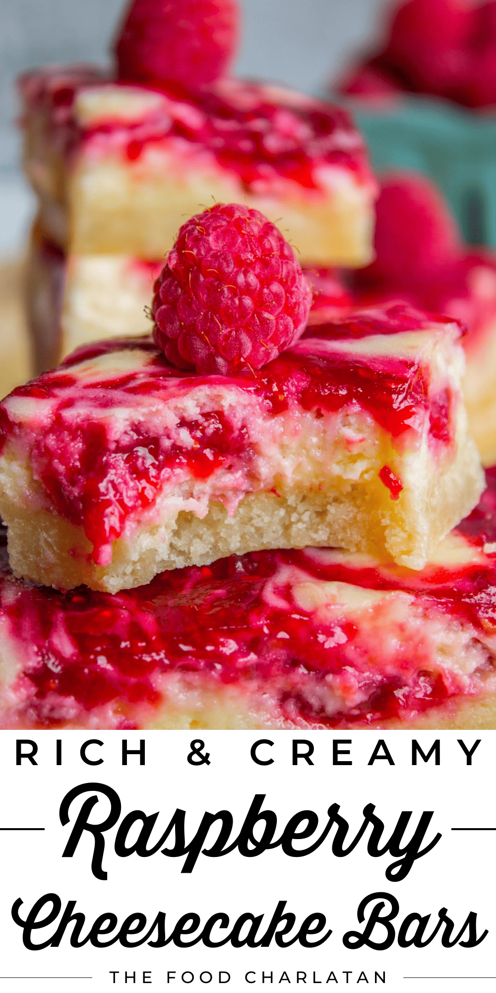 Raspberry Cream Cheese Bars with Shortbread Crust - The Food Charlatan