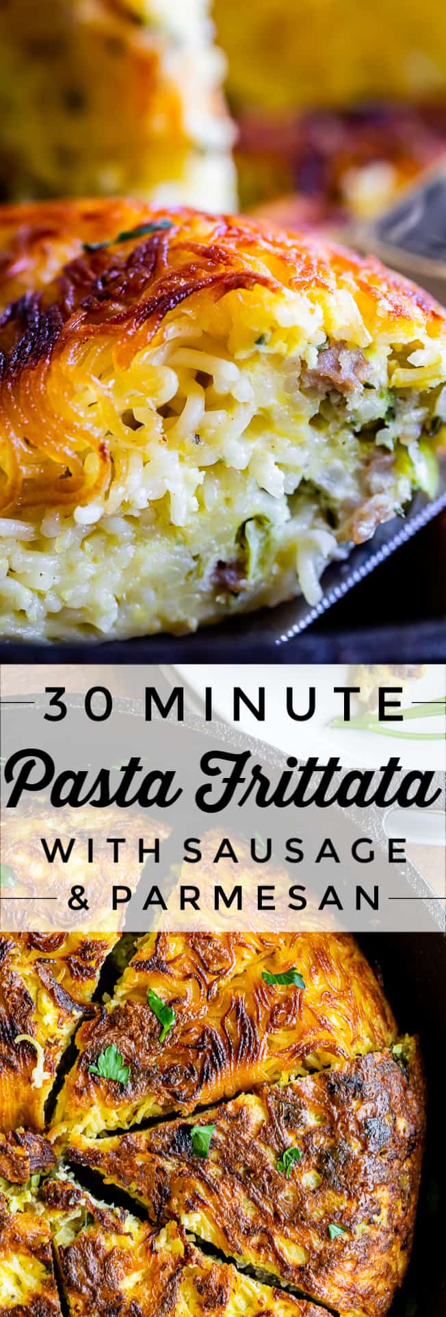 Easy 30-Min Pasta Frittata w/Sausage and Parmesan -The Food Charlatan