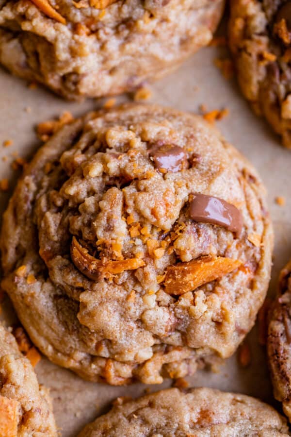 Thick and Chewy Peanut Butter Butterfinger Cookies - The Food Charlatan
