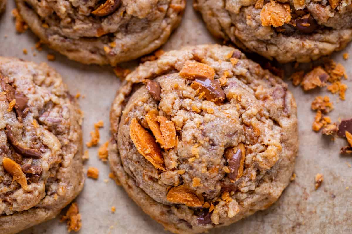 Thick and Chewy Peanut Butter Butterfinger Cookies - The Food Charlatan