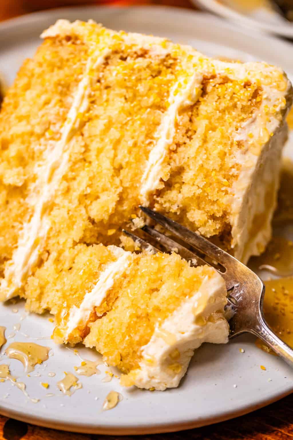 Cornbread Cake with Honey Frosting - The Food Charlatan